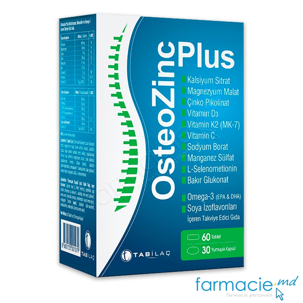 OsteoZinc Plus comp. N60+Omega3 260mg caps. gelatinoase N30 TAB ILAC